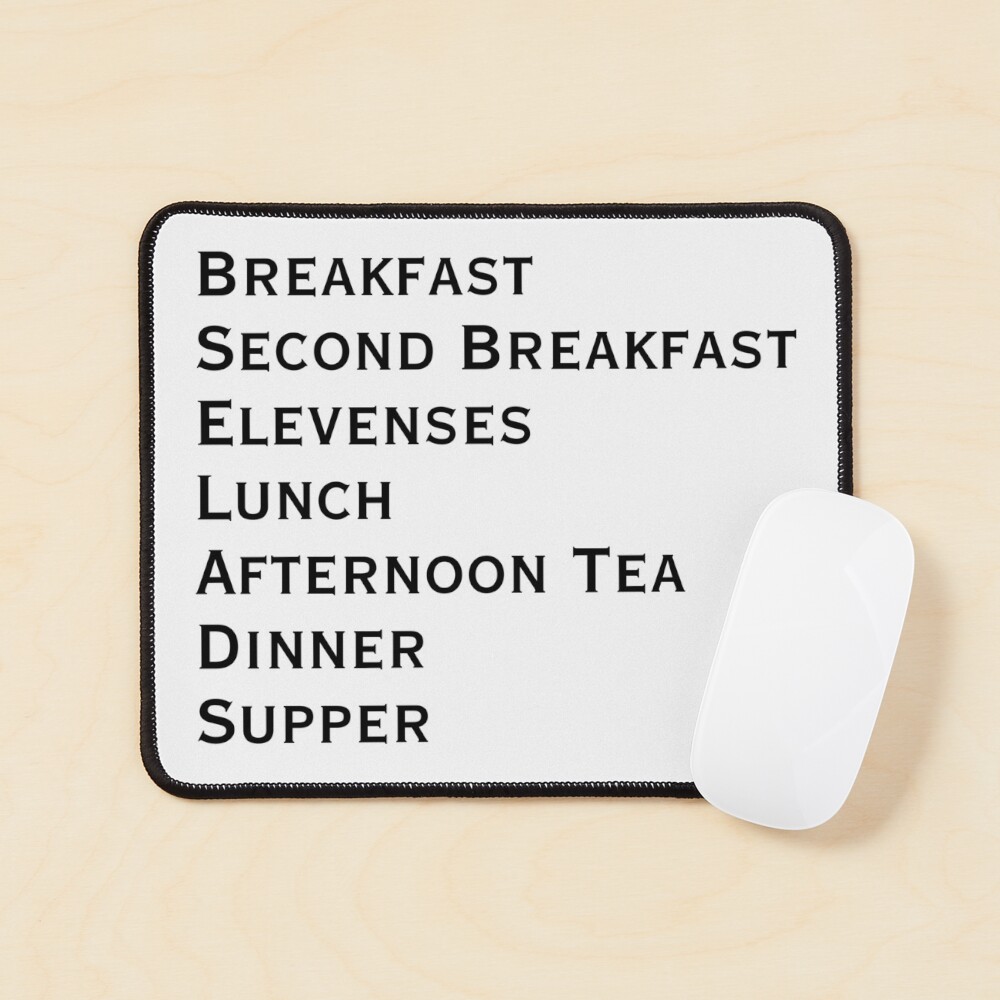 "Lord of the Rings - Hobbit Meal Times - Black Text" Sticker for Sale ...