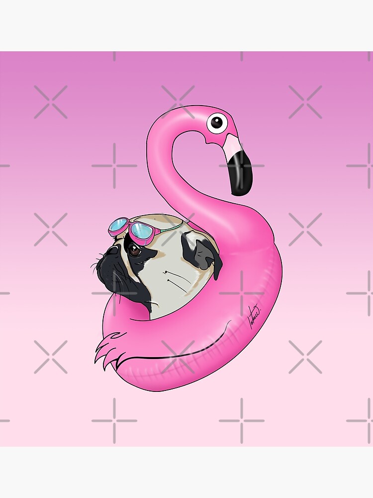 "Flamingo Pug Float" Poster by Lostanaw | Redbubble