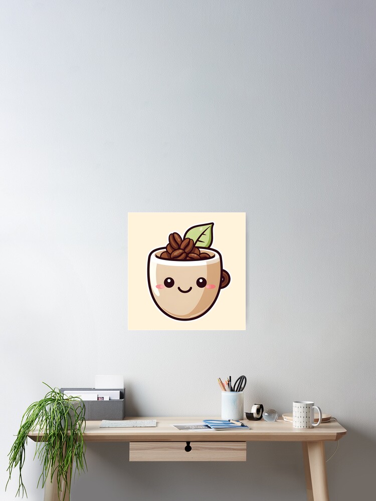 "Coffee Cuddles: Kawaii "Coffee Bean and Mug"" Poster for Sale by ...