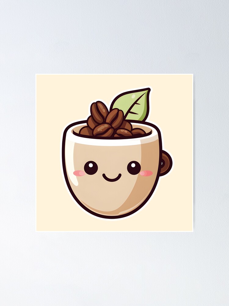 "Coffee Cuddles: Kawaii "Coffee Bean and Mug"" Poster for Sale by ...