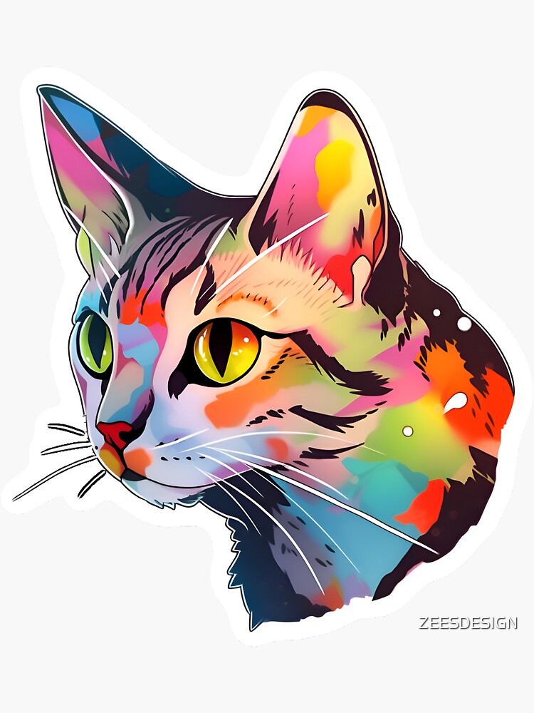 "Rainbow Tabby Cat Cartoon | Happy Tabby Tiger Cat | Simple Cat Art ...