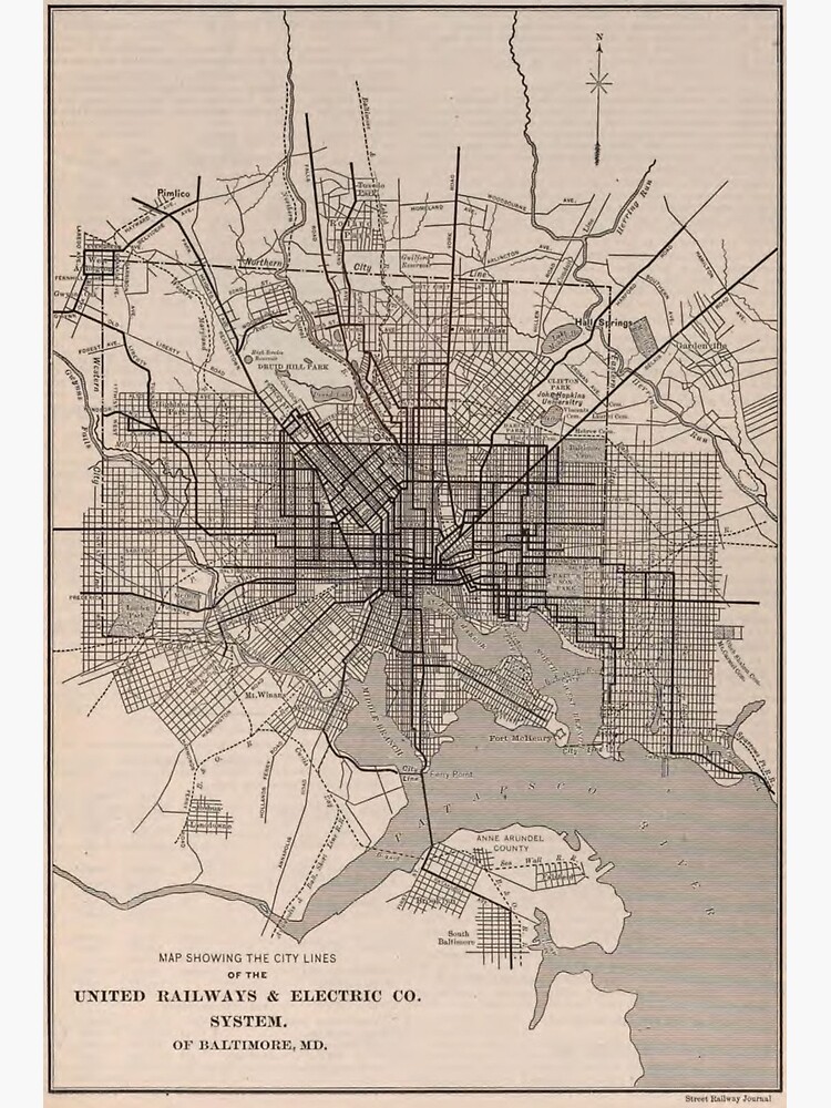 "Vintage Baltimore Transit Line Map (1900)" Poster for Sale by ...