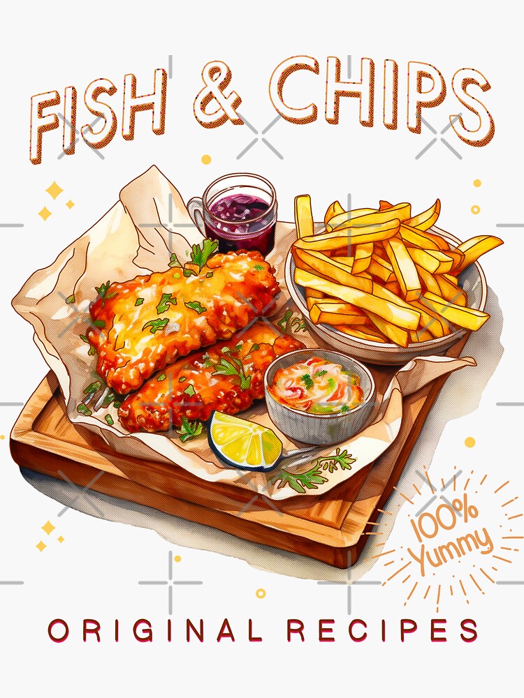 "Fish and Chips " Sticker for Sale by Almasha | Redbubble