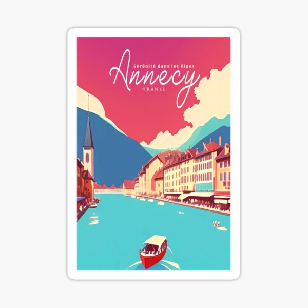 "ANNECY / France: Serenity in the Alps: Retro - Vintage Style" Sticker ...