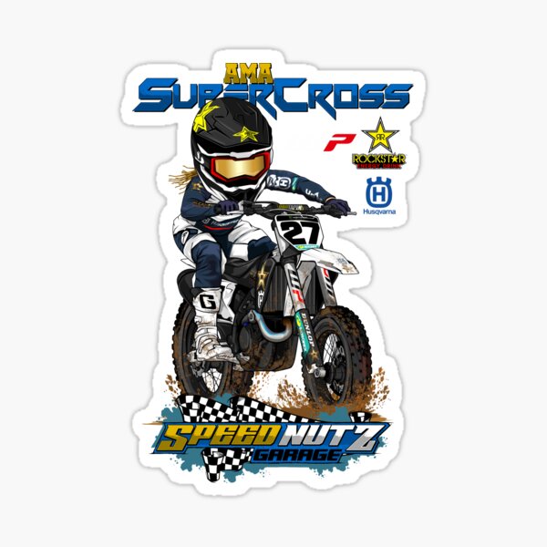 "Speednutz Cartoon Motocross Rider Mookie Stewart" Sticker for Sale by ...