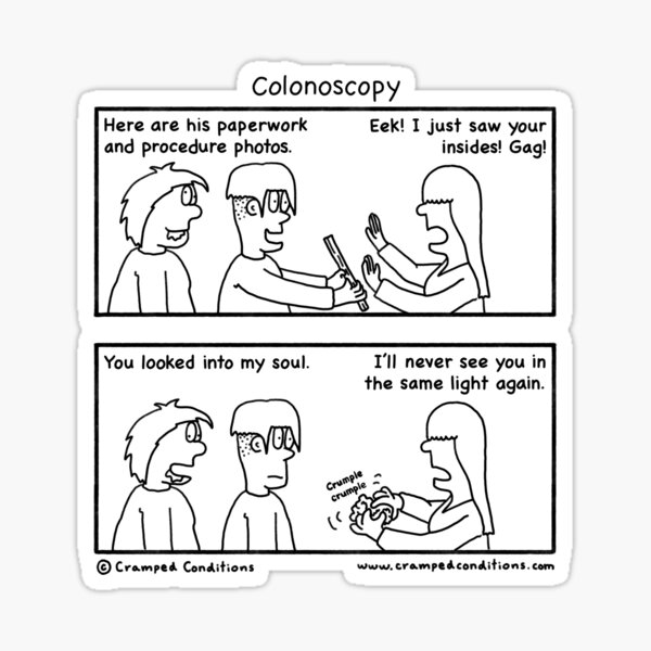 "Colonoscopy paperwork" Sticker for Sale by CrampedComic | Redbubble