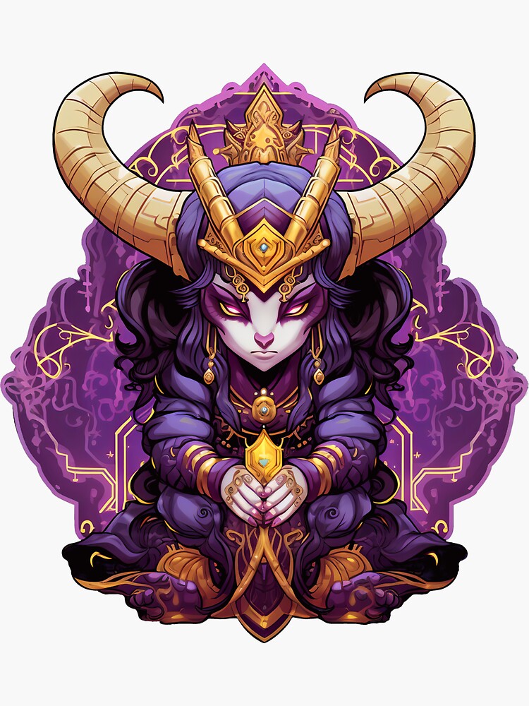 "Baphomet Occult Witchcraft Chibi Characted in Purple and Gold" Sticker ...