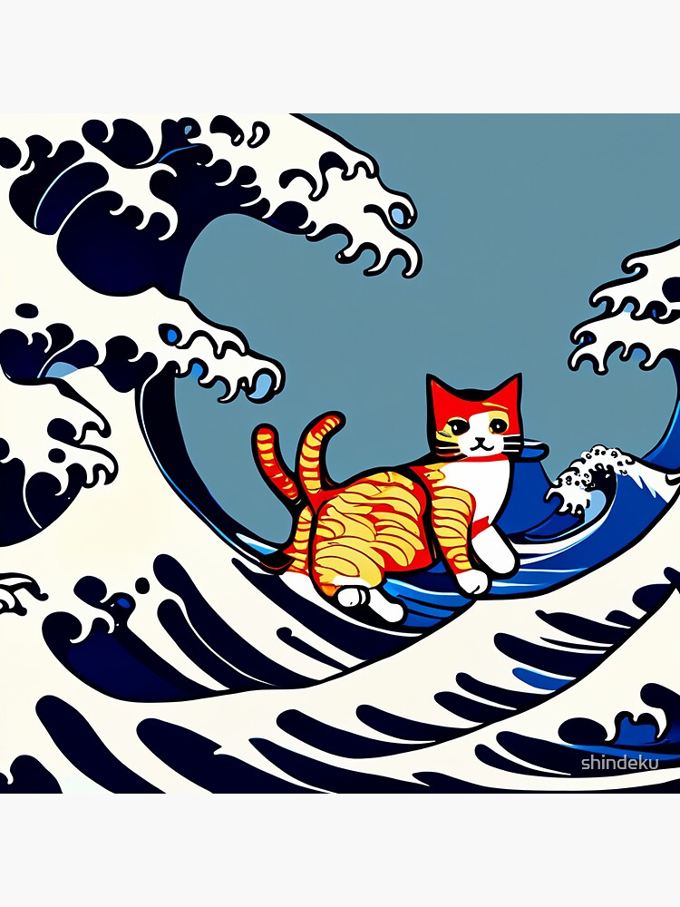 "Two Tailed Cat in the Great Wave off Kanagawa" Sticker for Sale by ...