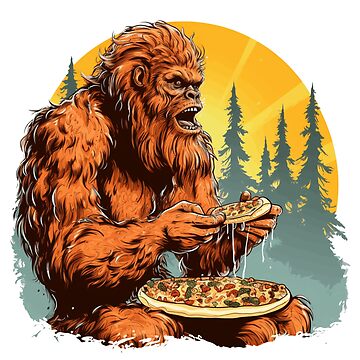 "Sasquatch Eating Pizza funny and quirky" Sticker for Sale by ...