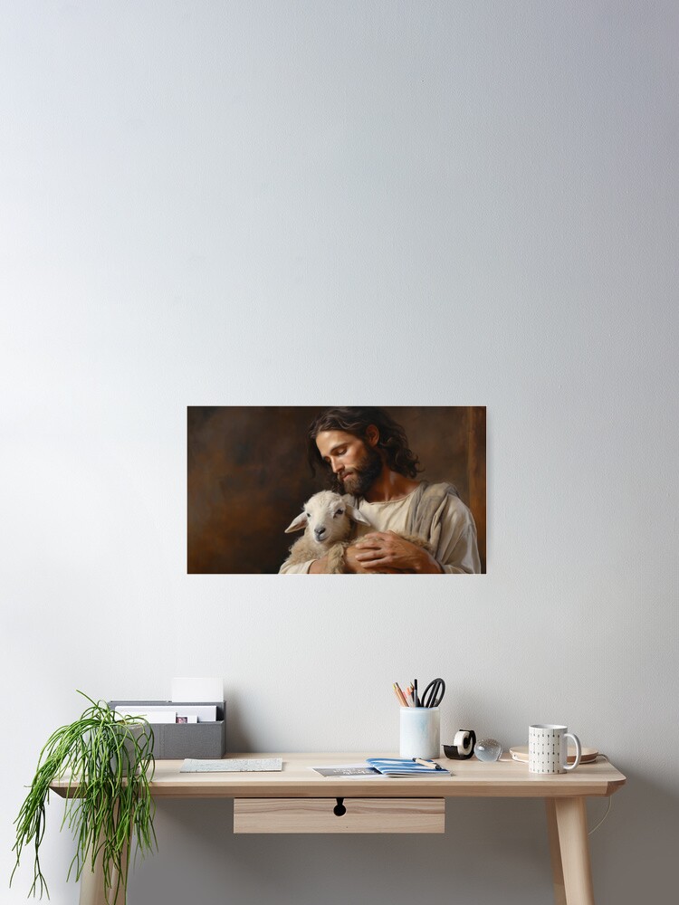 "Divine Shepherd: Jesus Holding the Lamb" Poster for Sale by RnRShopAI ...