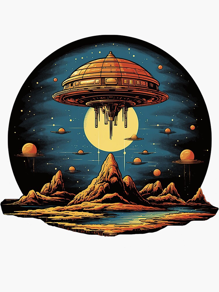 "Retro Alien Spaceship" Sticker for Sale by EdgarJake | Redbubble