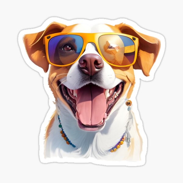 "Beaming with Bark-tastic Bliss: The Sunglasses Doggy" Sticker for Sale ...