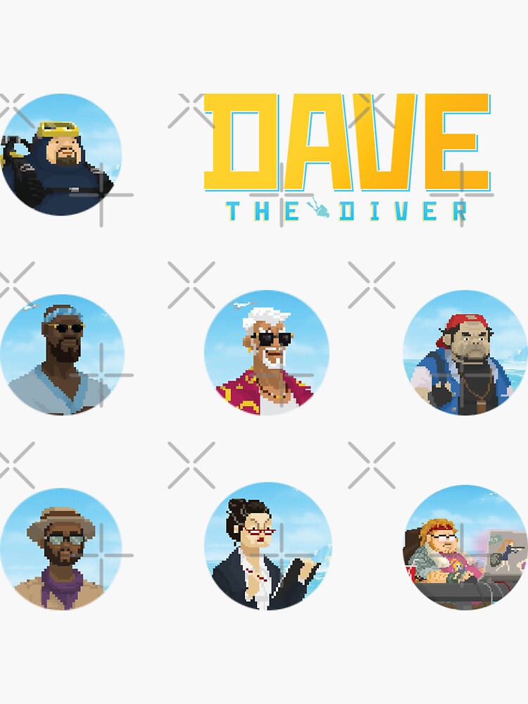 "Dave the diver characters mega pack sticker set" Sticker for Sale by ...