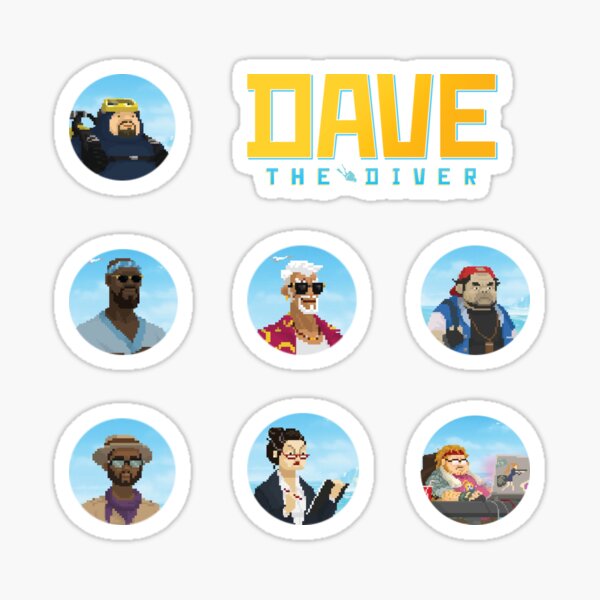 "Dave the diver characters mega pack sticker set" Sticker for Sale by ...