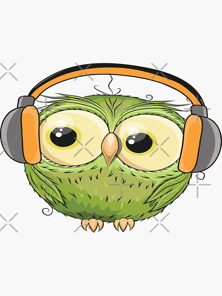 "Cute Headphones Owl Kid's Art" Sticker by ProjectX23 | Redbubble