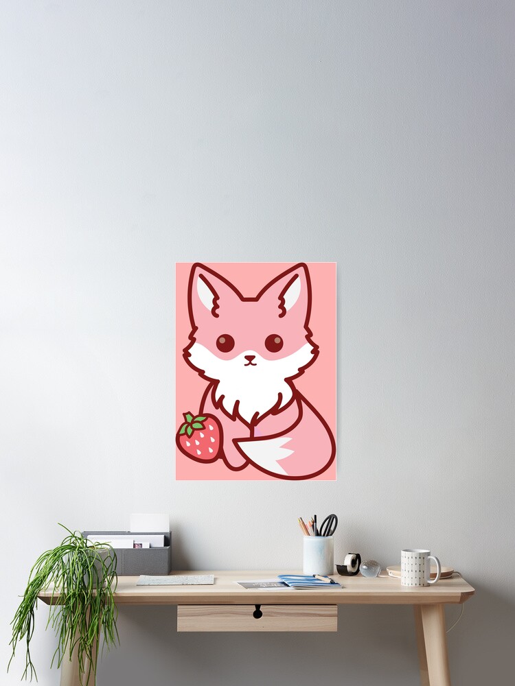 "Cute strawberry fox" Poster by SunMoonMilk | Redbubble