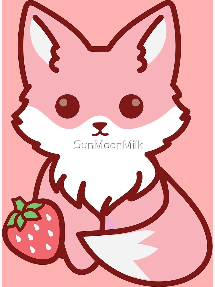 "Cute strawberry fox" Poster by SunMoonMilk | Redbubble
