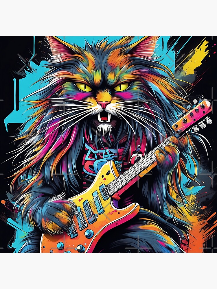 "Rockin' Cats: Colorful graffiti illustration of a crazy and angry long ...