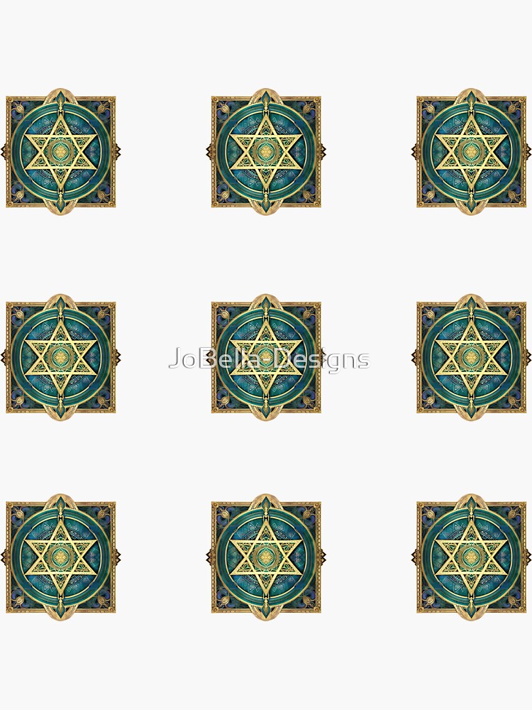 "Mystical Vintage Tarot Card Style Star Of David In Blue, Green and ...