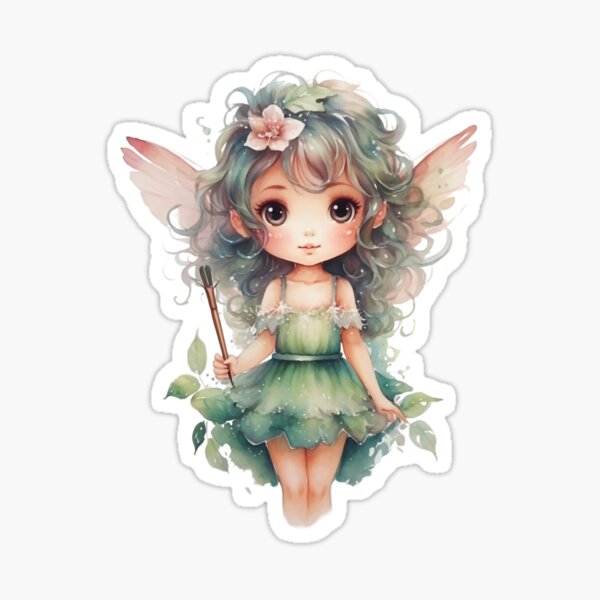 "Watercolor Green Garden Fairy " Sticker for Sale by cetakulang | Redbubble