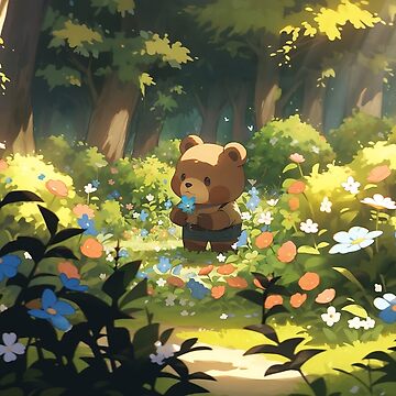 "Cute Kawaii Bear Cub Picking Flowers" Sticker for Sale by 1up-prints ...