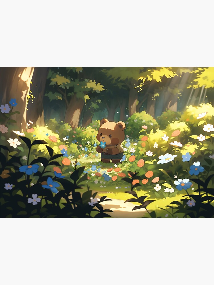 "Cute Kawaii Bear Cub Picking Flowers" Sticker for Sale by 1up-prints ...