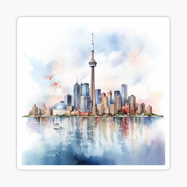 "Watercolour Skyline of Toronto" Sticker for Sale by LilGreyDoodles ...