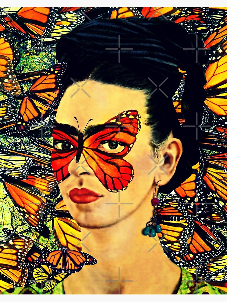 Lámina rígida for Sale con la obra «Frida Kahlo con mariposas monarca ...