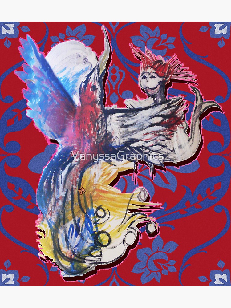 "Phoenix Rising and Masked Mermaid (Original Drawing by ACCI)" Sticker ...