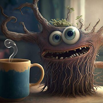 "Adorable Tree Root Monster with a Mug " Sticker for Sale by ...