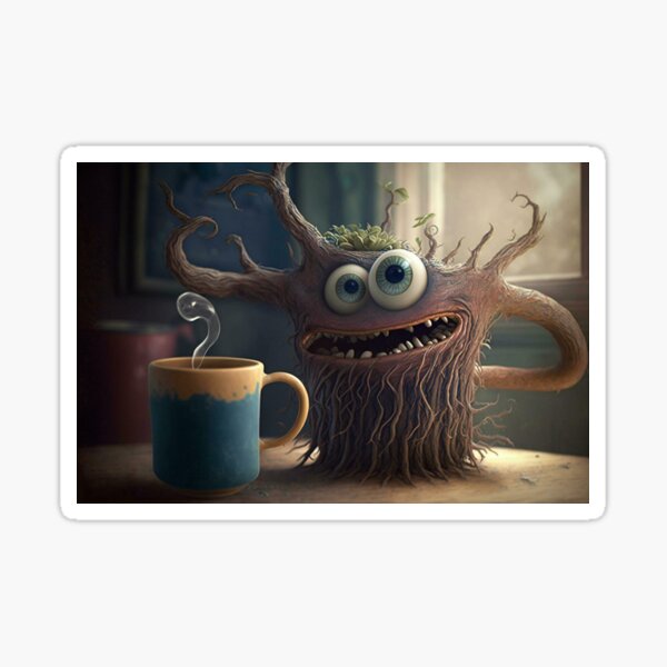 "Adorable Tree Root Monster with a Mug " Sticker for Sale by ...