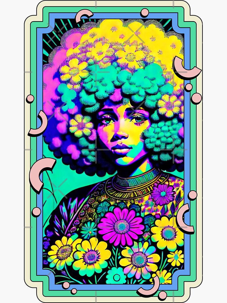 "Fresh Fro & Flowers" Sticker for Sale by AnimeBlaque | Redbubble