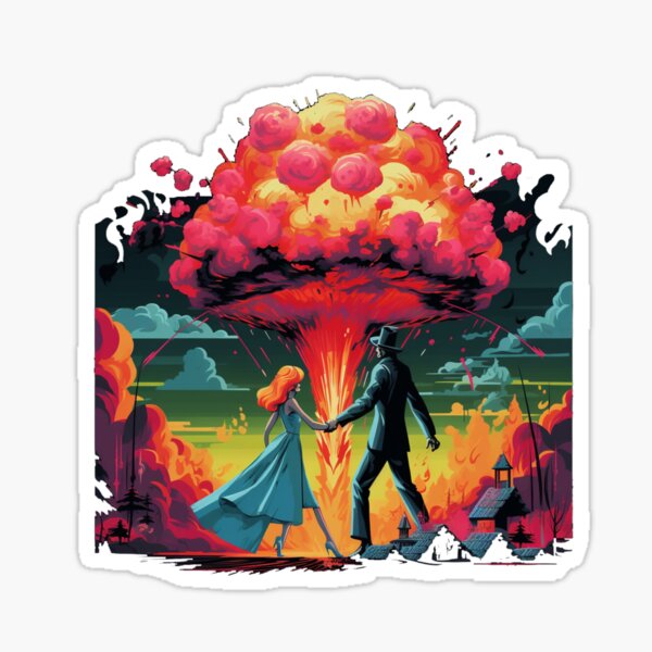 "Barbie and Oppenheimer Dancing With a Fallout Mushroom Cloud" Sticker ...