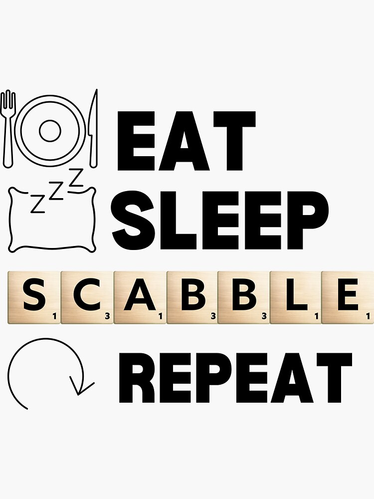"eat , sleep scrabble repeat funny illustration " Sticker for Sale by ...