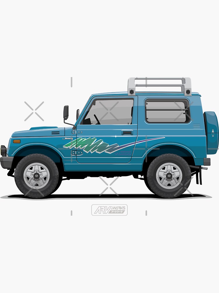 "Jimny JA11 SJ410 Blue - Side" Sticker for Sale by ARVwerks | Redbubble