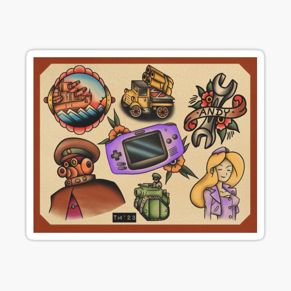 "GBA Game Tattoo Flash" Sticker for Sale by TMJ Design Co | Redbubble