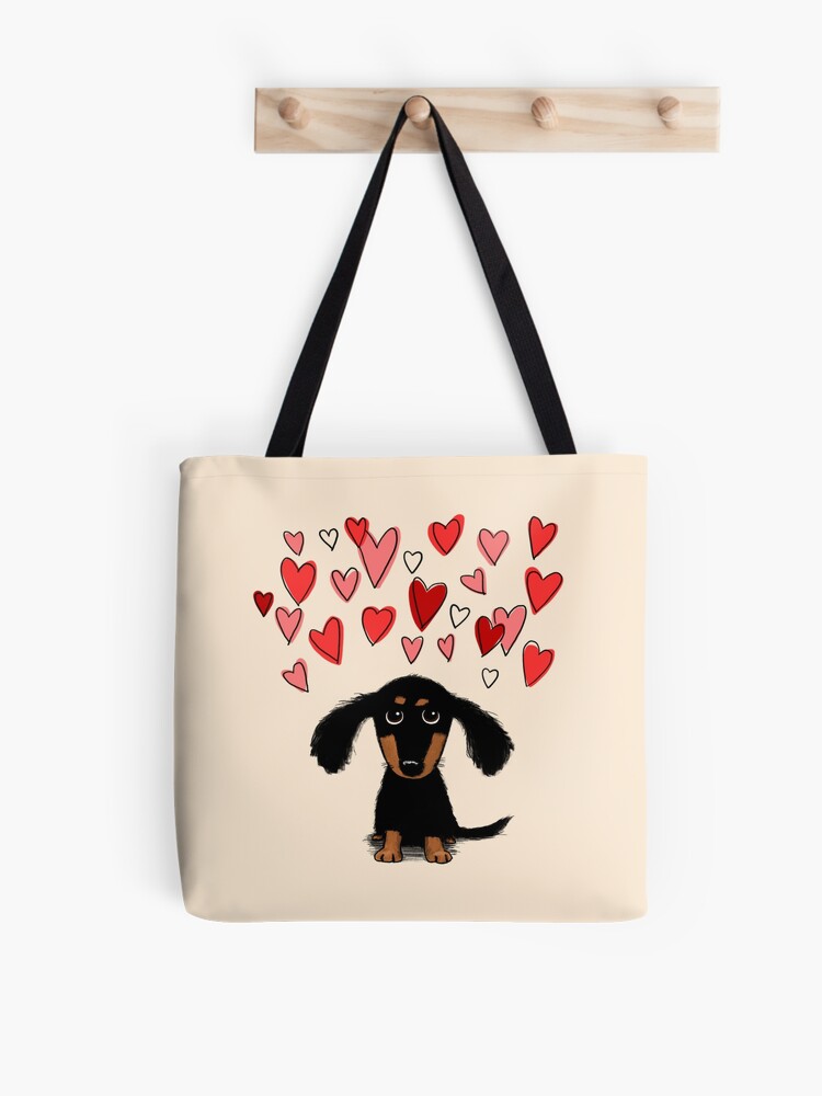 "Cute Dachshund Puppy Dog with Valentine Hearts" Tote Bag for Sale by ...