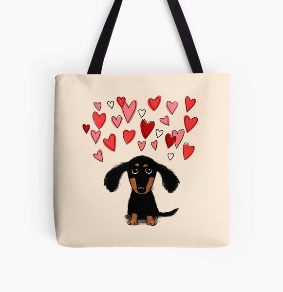 "Cute Dachshund Puppy Dog with Valentine Hearts" Tote Bag for Sale by ...