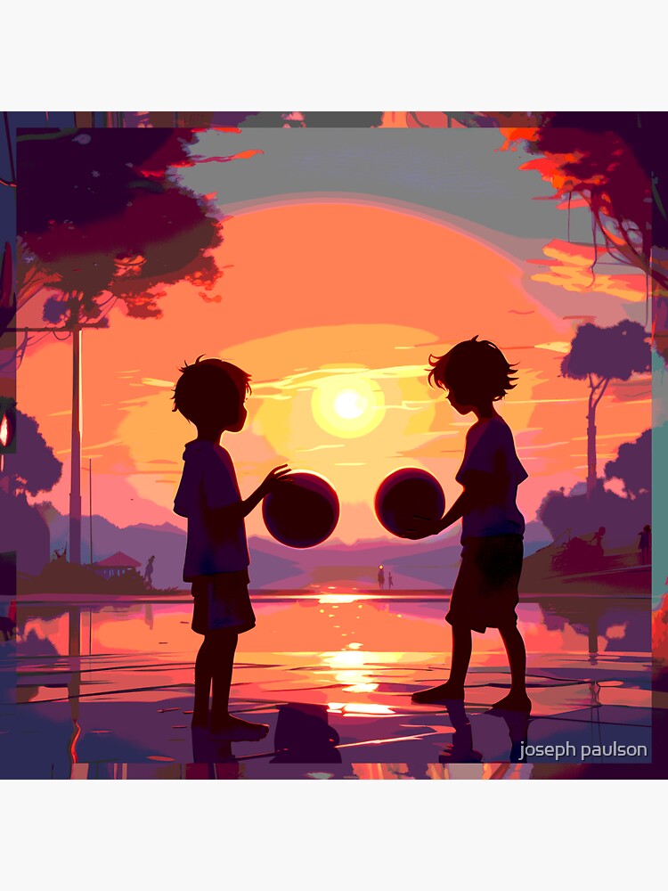 "2 kids with ball 2023 tileartwork" Sticker for Sale by joseph paulson ...