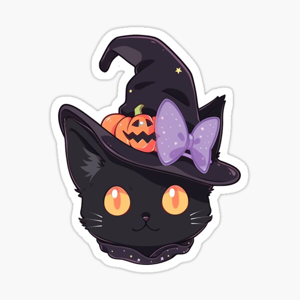 "Cat Witch Hat Sticker - Black Cat Chibi Halloween" Sticker for Sale by ...