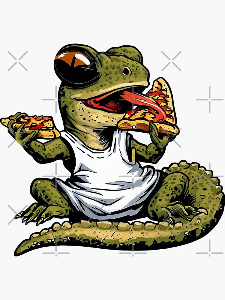 "Gecko eating pizza" Sticker for Sale by Jacob Quinn | Redbubble