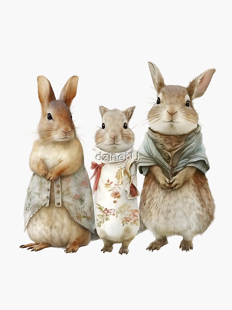 "Three bunny critters" Sticker for Sale by dzineNJ | Redbubble