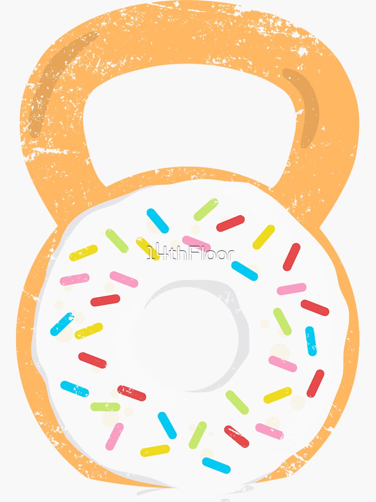 "Kettlebell Donut, Funny Doughnut Fitness and Gym Joke T-Shirt" Sticker ...