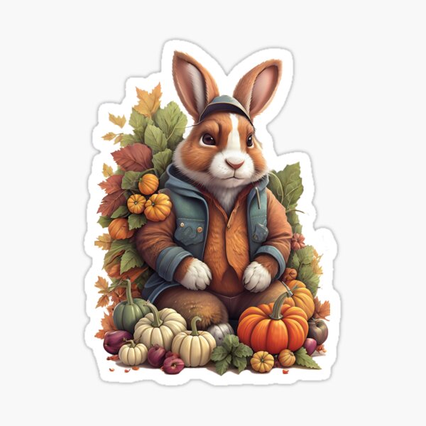 "Cute Rabbit wearing clothes sitting with pumpkins Fall colors design ...