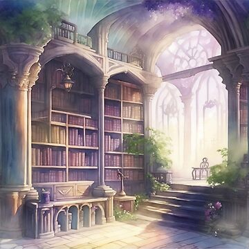 "Watercolor Fantasy Library, Fantasy Art, Fantasy Lover 3" Sticker for ...