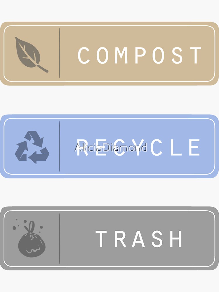 "Compost + recycling + bin (pastel_brun, blue, gray version)" Sticker ...
