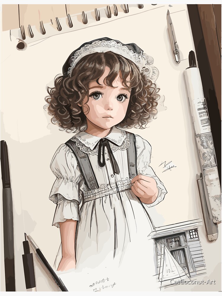 "Pencil sketch, little girl" Sticker for Sale by CatCoconut-Art | Redbubble