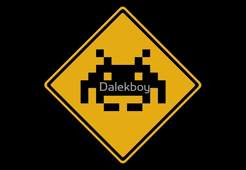 "Pixelised Invader 01 Silhouette Road Sign" by Dalekboy | Redbubble