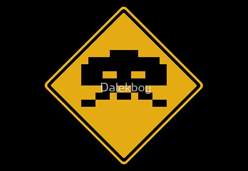 "Pixelised Invader 02 Silhouette Road Sign" by Dalekboy | Redbubble