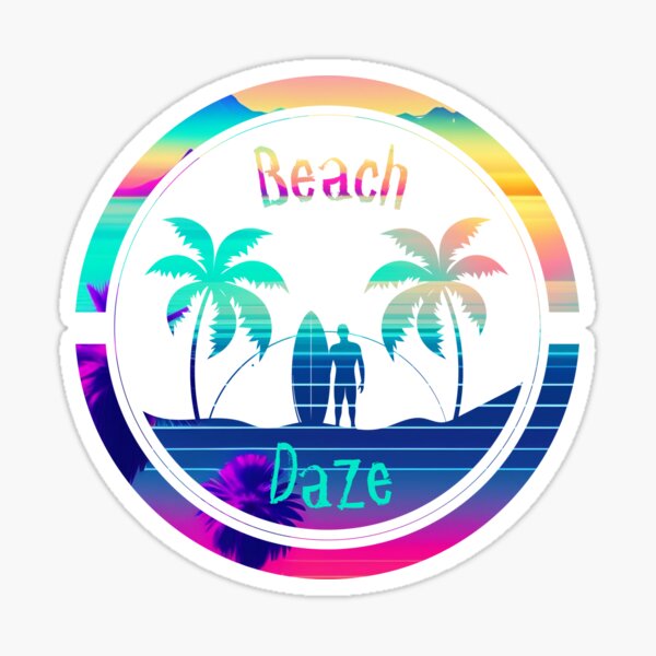"Beach Daze Surfer Rainbow" Sticker for Sale by JMartinParadise | Redbubble
